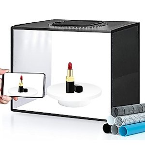 Glendan Mini Photo Studio Light Box, 14" x 10" Photo Shooting Tent kit, Portable Foldable Light Box Photography with 112pcs LED Light, 6 Color PVC Backgrounds, 4 Reflection Boards for Small Items