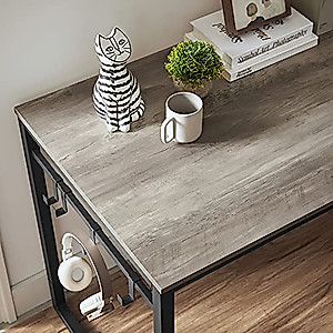 VASAGLE ALINRU Computer Desk, 55-Inch Writing Desk, Office Desk with 8 Hooks, for Study, Home Office, Easy Assembly, Steel Frame, Industrial Design, Greige and Black ULWD059B02