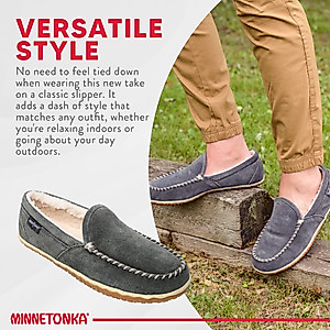 Minnetonka Mens Tilden Moccasin Slippers, Grey, Size 10
