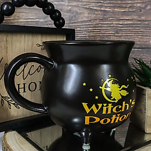Ebros Wicca Sacred Witch's Potion Reduction Fired Porcelain Black Cauldron Shaped Bowl Or Large Mug 32oz With Handle Hot Cocoa Coffee Tea Cereal Soup Mugs Bowls Occult Witchcraft