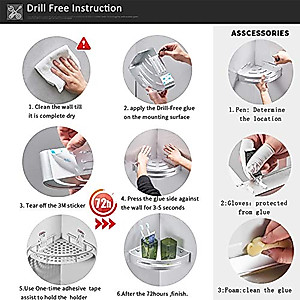 BESy Shower Corner Caddy Bathroom Shower Corner Shelf with Two Hooks, Self Adhesive with Glue or Wall Mount with Screws,Heavy Duty Aluminum 2 Tier Storage Shelves Triangle Baskets,Dull Polished Silver