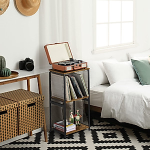 ETELI Tall Side Table 3 Tier Record Player Stand Table with Vinyl Storage Small Industrial Side Table Vinyl Record Stand Turntable Stand Hold Up to 170 Albums for Living Room Bedroom Office
