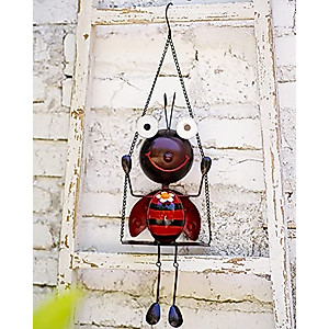 GDF Solar Lady Bugs Swing Metal Ladybug Hanging Animal Garden Decor Waterproof Solar Lights Decorative Outdoor Lights for Outside Patio Balcony Pathway Lawn Yard,Gifts for Her/Him