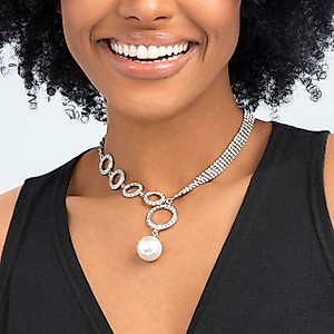 ELABEST Sparkly Rhinestone Necklace Pearl Necklace Crystal Choker Circle Necklace Trendy Tennis Chain Dainty Wedding Bridal Bridesmaid Jewelry for Women (Silver)