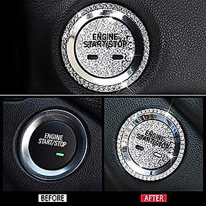 CARFIB Car Interior Bling Accessory for Cadillac CT6 CTS Escalade SRX XT5 XTS Ignition Button Ring Push Engine Start Stop Decal Sticker Cover Parts Decoration Men Women Zinc Alloy Crystal Silver 2Pcs