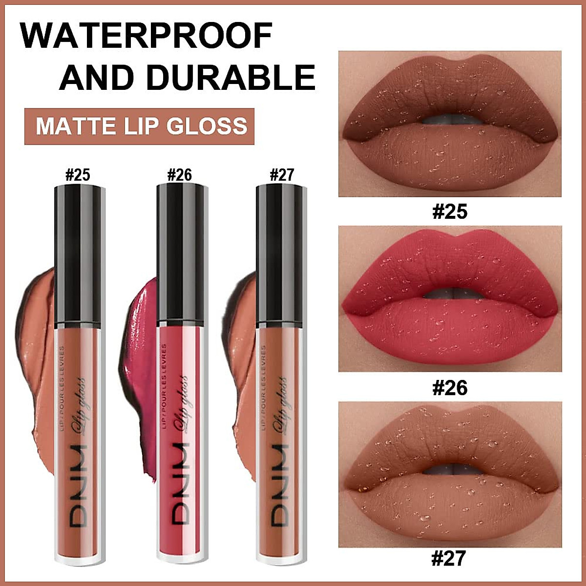 3Pcs Nude Brown Pink Dark Maroon Matte Liquid Lipstick Makeup Sets for Dark Skin Black Women DNM Permanent Lip Stain Set Long Lasting Lipstick 24 Hours Waterproof labiales mate 24 horas originales 09