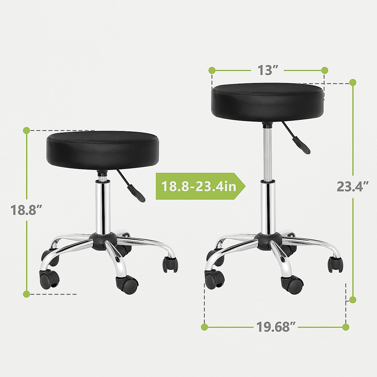 F2C PU Leather Round Salon Stool with Metal 5 Star Base and Wheels, Height Adjustable Hydraulic Bar Swivel Rolling Facial Massage Spa Task Chairs Black