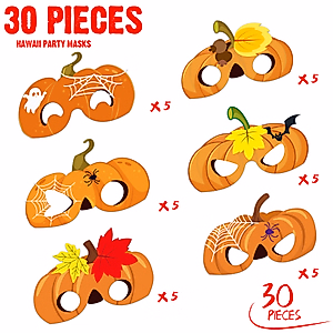 chiazllta Fall Punmkin Masks Party Favors Thanksgiving Autumn Pumpkin Paper Masks for Kids Party Photo Booth Props Kit with Elastic Strings