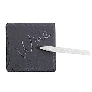 Slate Stone Drink Coasters - Set of 5 Square Black Natural Edge Stone Drink Coasters for Bar and Home- 4" x 4"