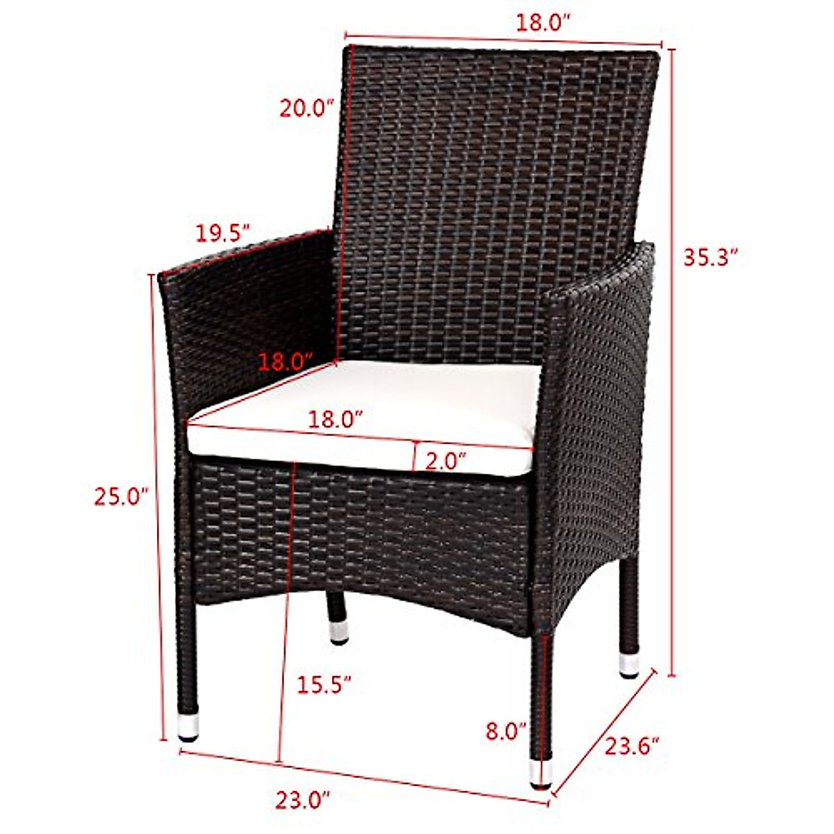 ReunionG 2PCS Patio Rattan Chairs, Furniture Armchair Set with Removable Cushions, Garden, Balcony, Pool Modern Rattan Armchair Set, Outdoor Wicker Chair Set (Brown)