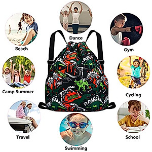 Drawstring Backpack for Kids - Girls Dance Bag,Sport Gym Beach Swim Travel Daypack With Two Water Bottle Holder