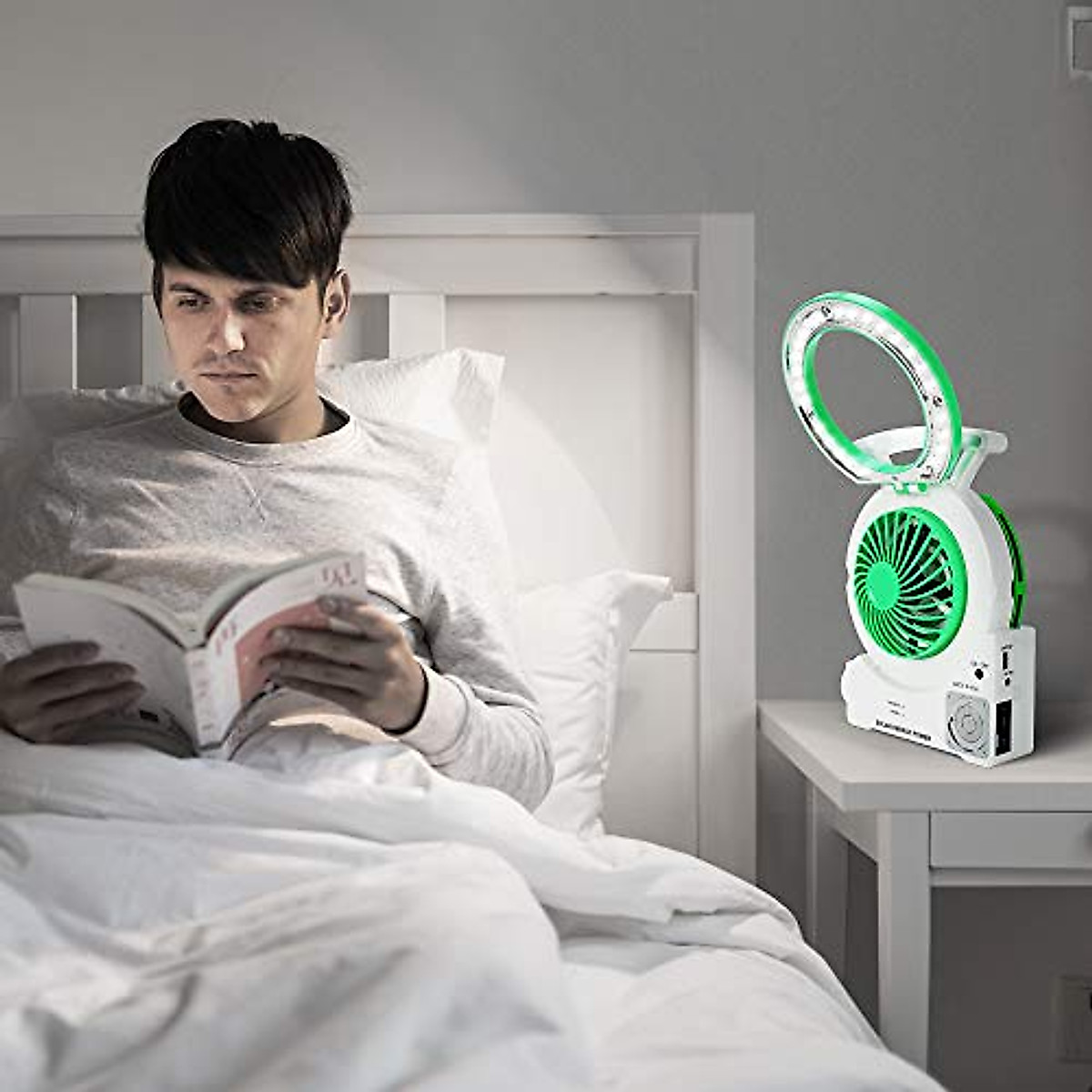 Multi-function Solar Fan Electric Outdoor Fishing Fan with MP3/Table Lamp/Torch/Cell Phone Charging Function for Camping Fishing and Hurricane Emergency