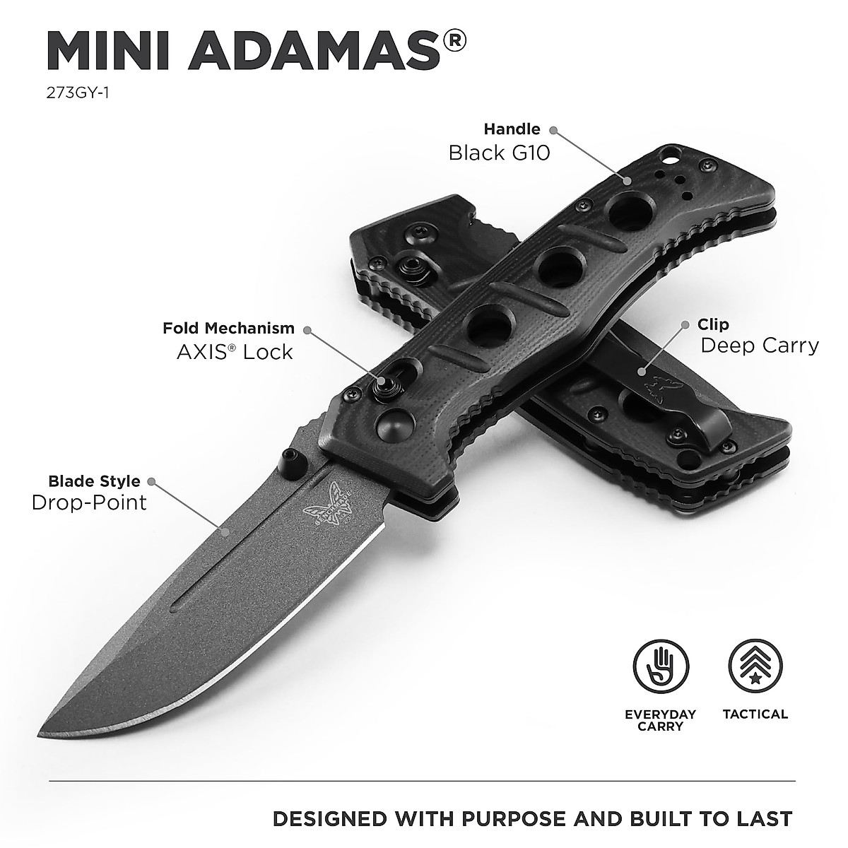 Benchmade - Mini Adamas 273 Tactical Knife with Black G10 Handle (273GY-1)
