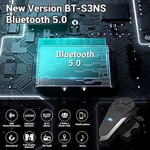 Yaconob Motorcycle Bluetooth Headset BT-S3NS 1000m Motorcycle Helmet Bluetooth Radio Intercom Wireless Interphone to 2-3 Riders (Waterproof/Handsfree/Stereo Music/FM Radio/GPS/MP3 (1 Pack)