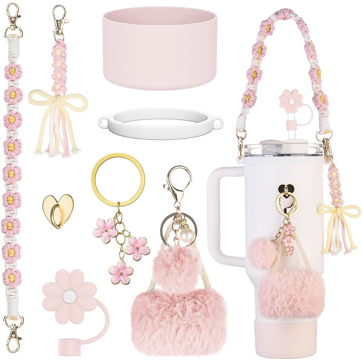 Affute Stanley Cup Accessories Set Including Siliocne Straw Cover, Siliocne Boot, Water Bottle Handle Strap for Stanley Cup 40oz 30oz Tumbler with Handle