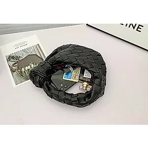 Bella Luna Mini Knotted Woven Hobo Bag | Shoulder Handbag or Purse | Women’s Designer Fashion Soft Faux Leather Bag (Black)