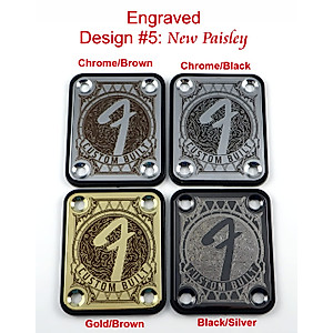 Standard 4 Bolt "Custom Built" Engraved or Printed Guitar Neck Plate - Choose from 4 designs - Silver, Gold or Black