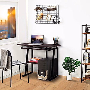 TANGNADE Computer Desk Home Office Desk, Laptop Table Workstation Writing Desk Study Desk with Keyboard Tray, Square Side Shelves, for Small Space