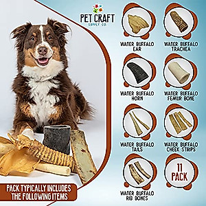 Pet Craft Supply Pure Natural Grass Fed Grain Free Water Buffalo Variety Pack of 11 Durable Tough Dog Chew for Aggressive Chewers and Puppies
