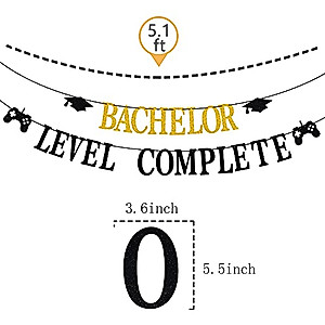 Bachelor Level Complete Banner, Congrats Bachelor Degree Graduation Party Decor, Video Game Themed Decorating, Class of 2021 Bachelor Graduation Party Decoration Supplies Black Glitter.