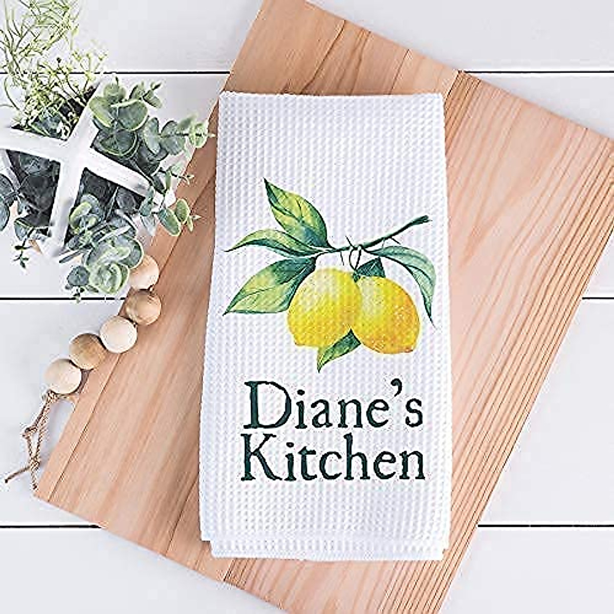 CANARY ROAD Custom Waffle Weave Dish Towel | Personalized Kitchen Towel | Housewarming Gift | Wedding Gift | Personalized Dish Towel | Housewarming Gift | Lemon Kitchen Towel