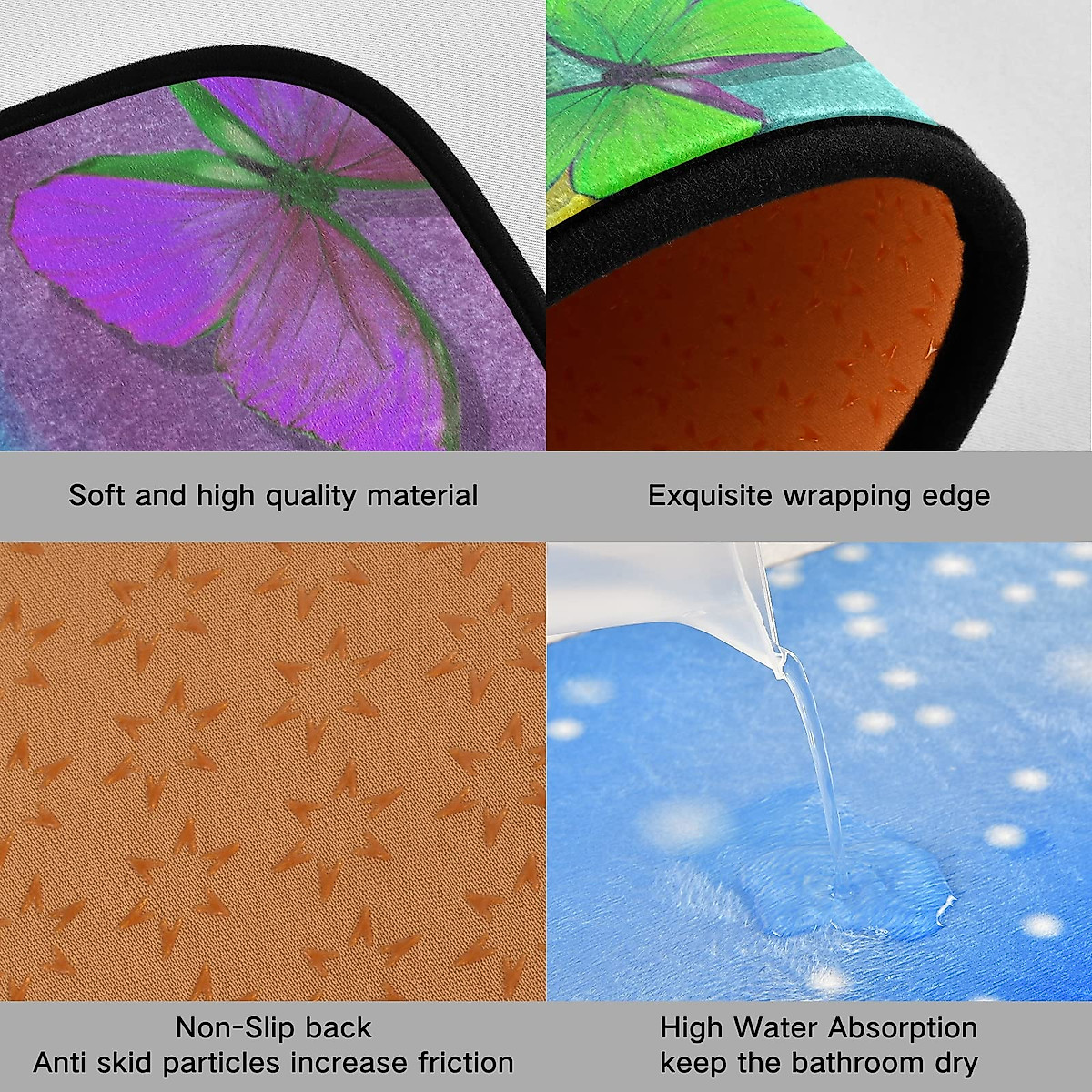 Kitchen Rugs and Mats 2 Pieces Rainbow Butterflies Anti Fatigue Kitchen Rug Set Non Slip Bath Mat Entry Floor Carpet Entrance Door Mat Runner 20"x28"+20"x47" 20"x28"+20"x47"