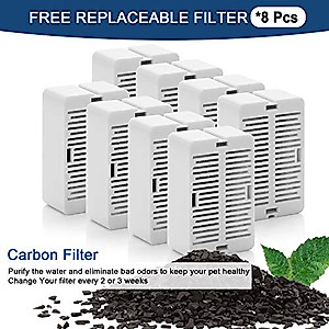 OPOLEMIN Stainless Steel Cat Water Fountain with 8 Replacement Filters, 67oz/2L Cat Water Dispenser Easy Assemble& Clean, Pet Water Fountain for Small Cats Dogs Inside (with Power Adapter)