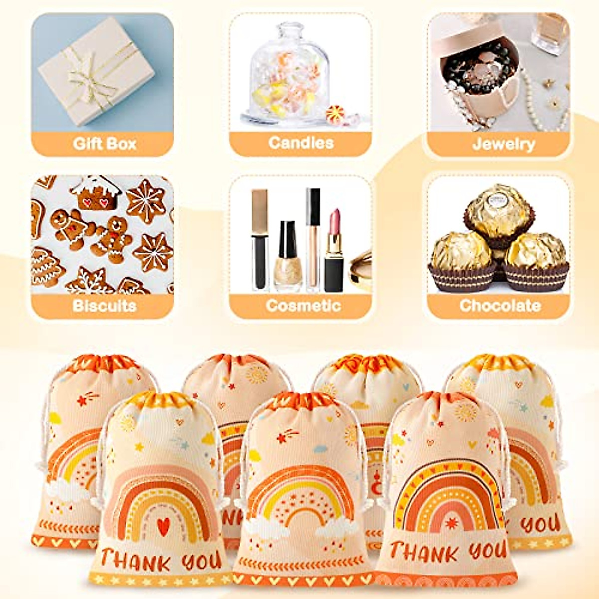 Coume 24 Pcs Boho Rainbow Party Favor Bags 4 x 6 Inches Canvas Drawstring Treat Gift Pouches Mini Candy Goodie Bags Rainbow Party Decorations for Rainbow Themed Birthday Baby Shower Party Supplies