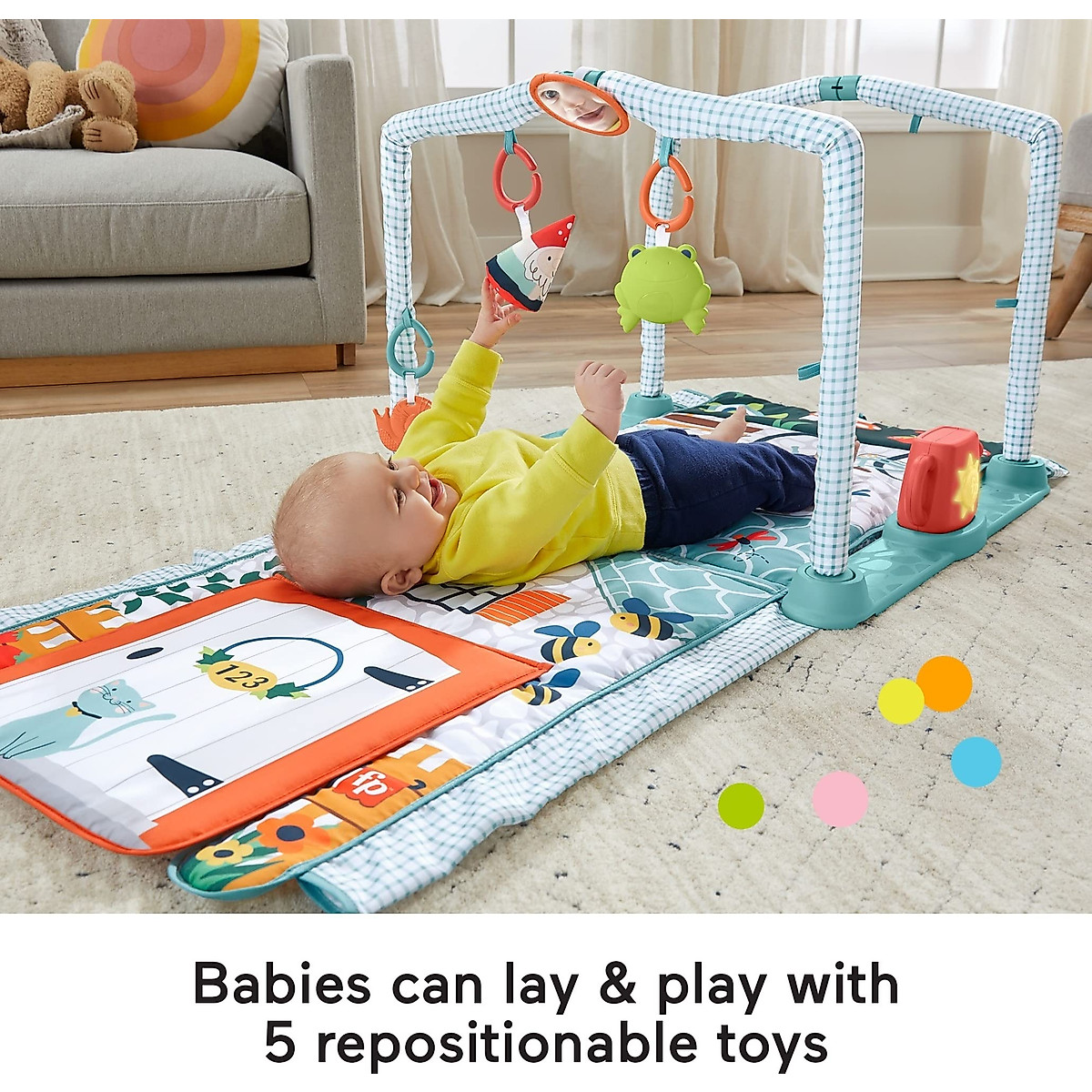 Fisher-Price Baby Playmat 3-in-1 Crawl & Play Activity Gym, Cottage Theme with Tunnel & Developmental Toys for Newborns 0+ Months