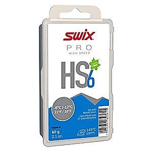 Swix HS06-6 - HIGH Speed Wax - HS6 Blue - 10 to 21 Degrees Fahrenheit - 60g Bar - Fluoro Free - Ski or Snowboard - FIS Approved
