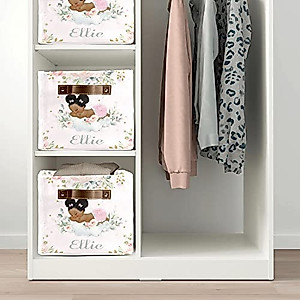 Princess Girl Pink Floral Personalized Storage Bins,Foldable Baskets Organizer with Handle for Nursery Pet Toy Clothes Box 1 Pack