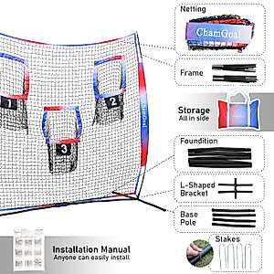 ChamGoal Football Trainer Throwing Net,7X7FT Football Throwing Net with 3 Targets Zone,Quarterback Training Equipment Includes Foldable Frame and Portable Carry Bag,Football Practice Net for Backyard