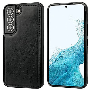Onetop Compatible with Samsung Galaxy S22 Wallet Case with Card Holder, PU Leather Kickstand Card Slots Case, Double Magnetic Clasp and Durable Shockproof Cover 5G 6.1 Inch(Black)