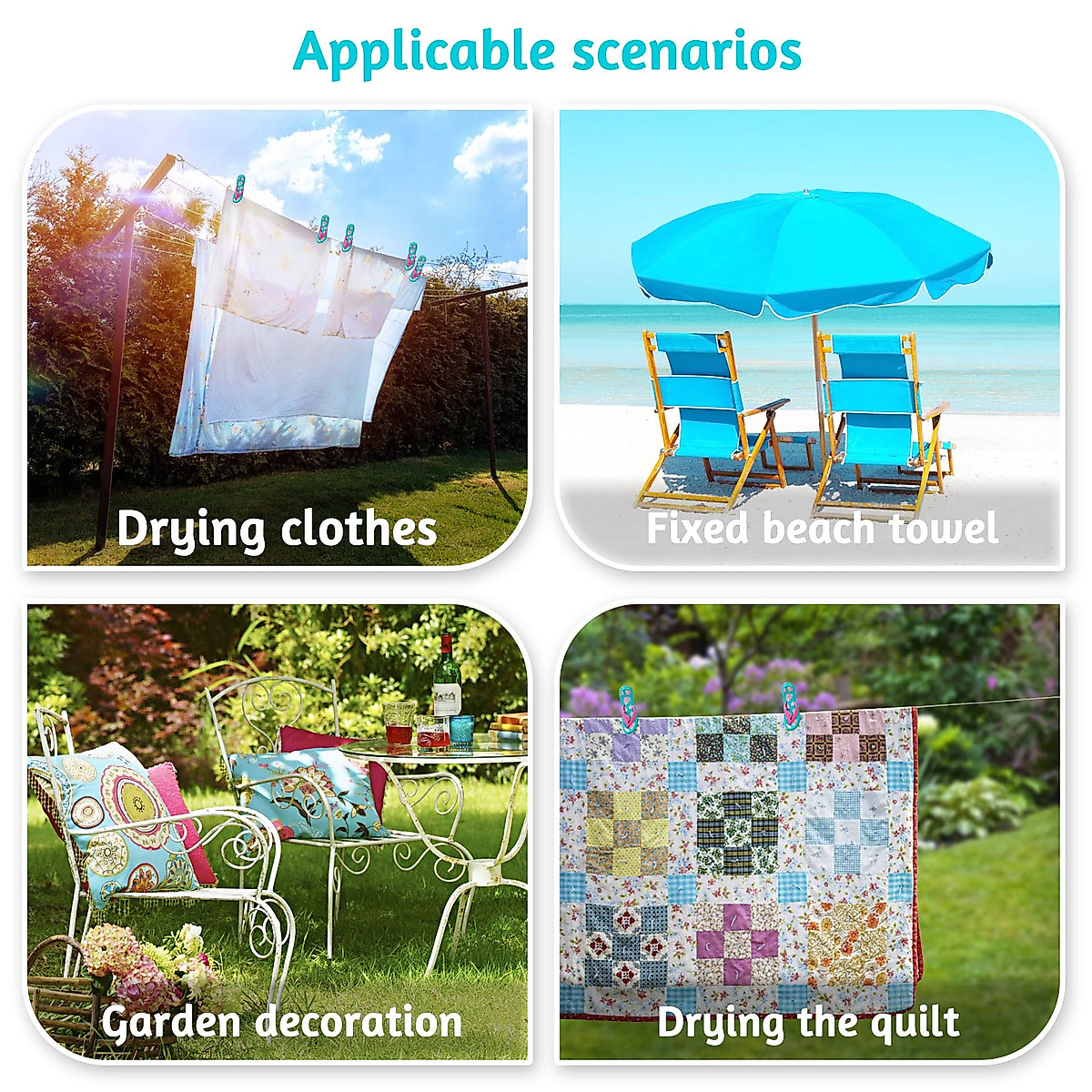 2 PCS Beach Towel Clips, Flip Flop Towel Blanket Holder for Holiday Patio Pool Lounge Chair