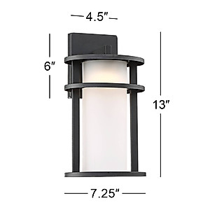 John Timberland Aline Modern Outdoor Wall Light Fixture Black LED 13" White Frosted Glass Shade for Exterior Barn Deck House Porch Yard Patio Outside Garage Front Door Garden Home Roof Lawn