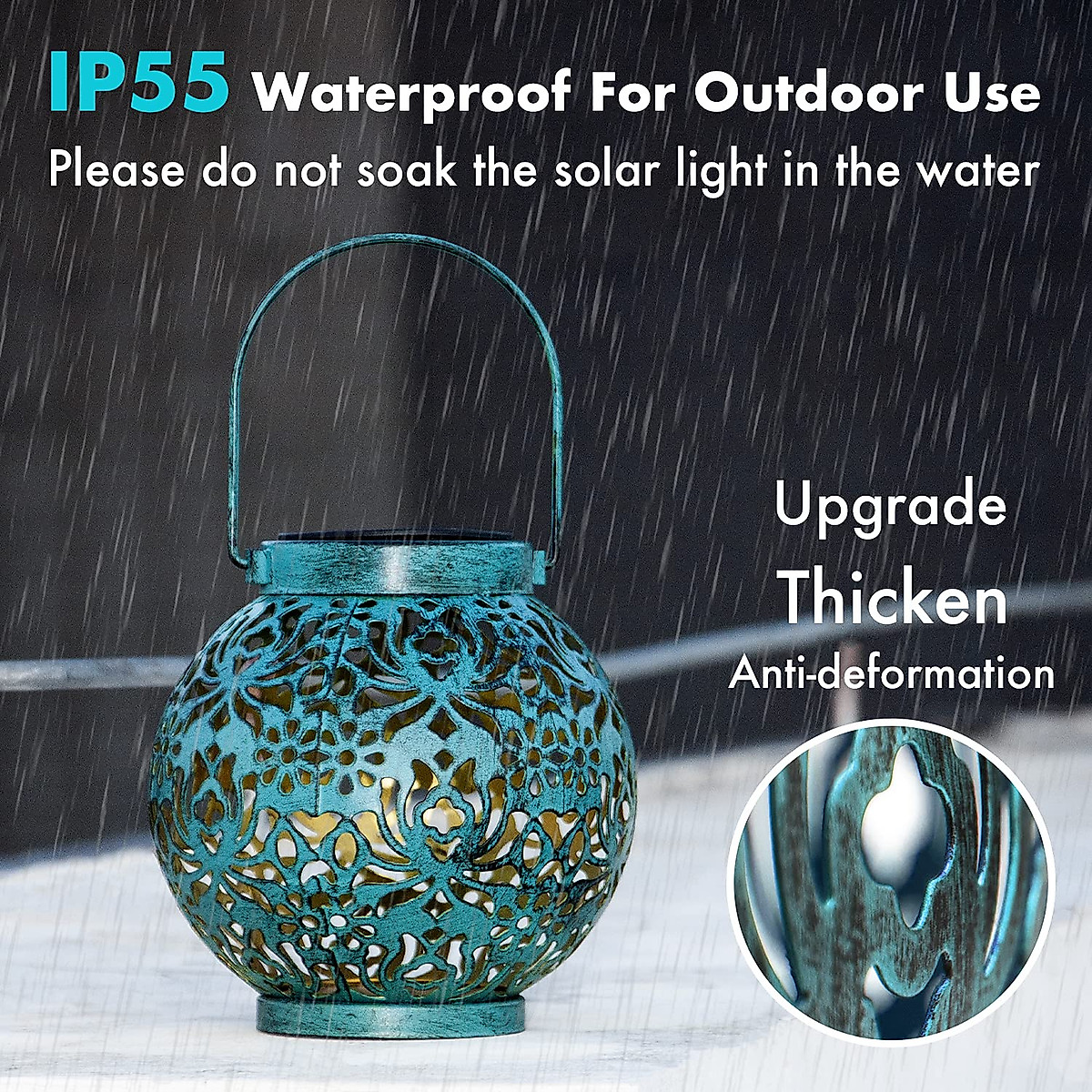 2 Pack Solar Lanterns Outdoor Waterproof, Hanging LED Lanterns on Tree Decor, Decorative Retro Metal Solar Lights Lamp for Table Patio Yard Garden Fence Backyard Porch Pathway Walkway Driveway, (Blue)