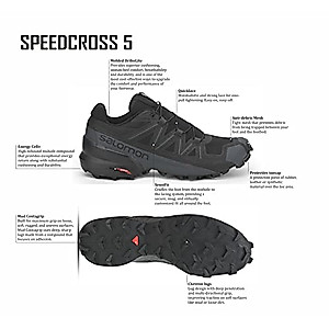 Salomon Speedcross 5 Trail Running Shoes for Men, Black/Black/Phantom, 14