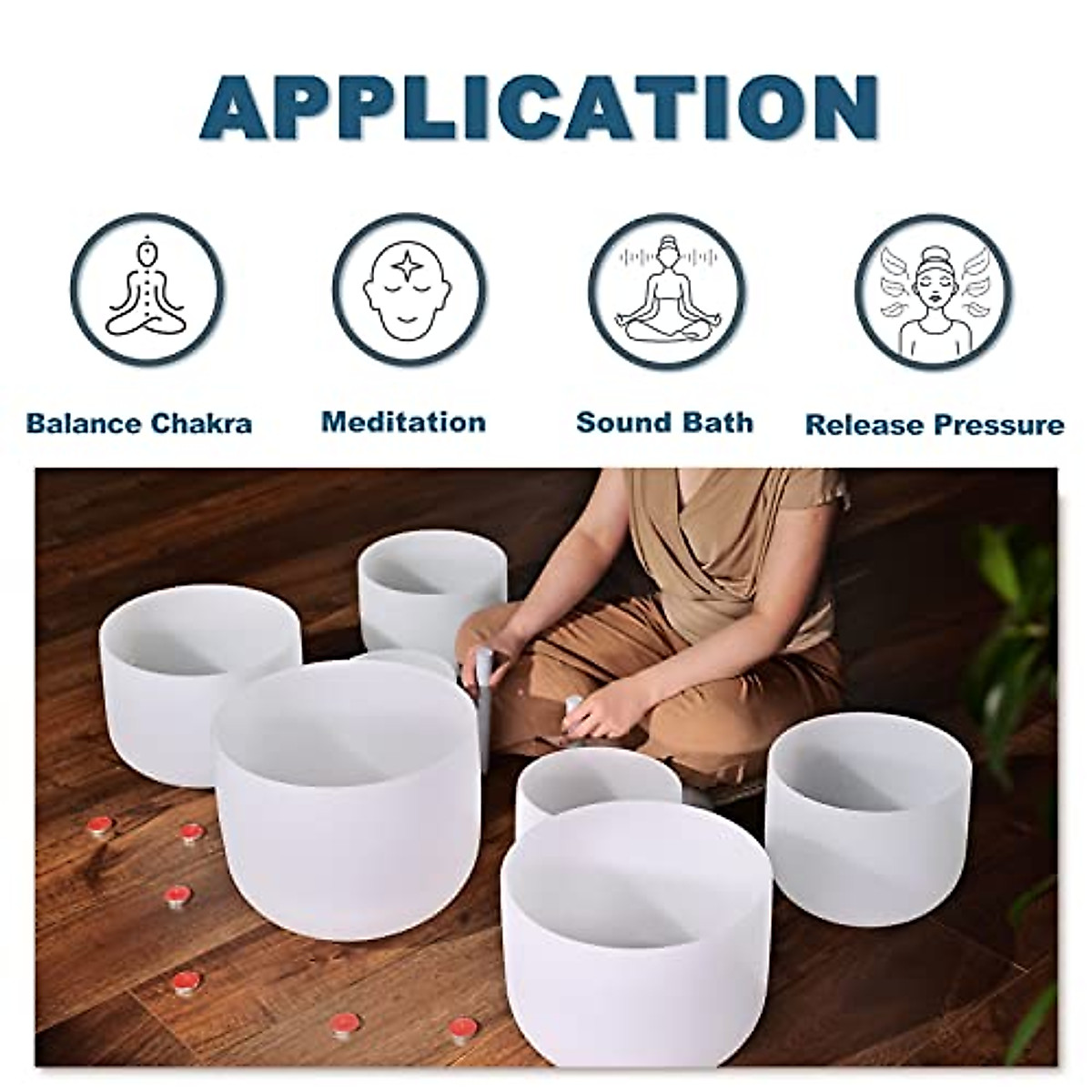 432HZ 8-14 Inch Set of 7 Pcs Frosted Quartz Crystal Singing Bowls With 2 Pcs Carrying Case bag