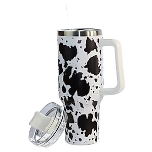 QEAGVJ 40oz Cow print Insulated Tumbler With Lid and Straws,Stainless Steel Coffee Tumbler with handle,Double Vacuum Leak Proof Travel Mug Coffee Mug Cup Water Bottle For Home, Office, Party…