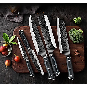 Dfito 5 Pieces Chef Knife Set, Hand Forged Japanese Knife Set with Gift Box, Ultra Sharp Professional Knife Set, High Carbon Stainless Steel with Pakkawood Handle for Home Kitchen Restaurant
