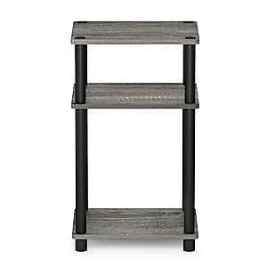 Furinno Just 3-Tier Turn-N-Tube End Table / Side Table / Night Stand / Bedside Table with Plastic Poles, 1-Pack, French Oak Grey/Black
