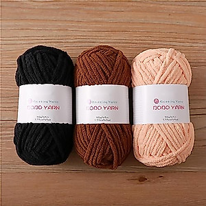 Lerchiyar Soft Chenille for Knitted Blankets,amigurumi Crochet, Fancy Crochet DIY Crafts, Baby Blankets,Knitted Crafts and Toy Dolls.（22-Brown,with 1 Crochet Hook）