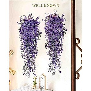 Artificial Hanging Plants 4 Pcs Large Faux Hanging Plant Outdoor Hanging Vine Faux Plant Wall Hanging Plants Artificial Decor Home Garden Yard(Purple)