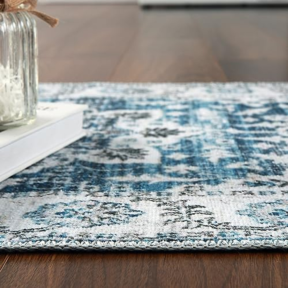 GAOMON Area Rug 8x10 Washable Rug Washable Living Room Rugs Large Medallion Distressed Carpets Indoor Soft Floor Anti Slip Carpet for Under Dining Table Bedroom Farmhouse Home Office,Blue