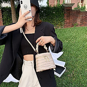 Trendy Design Front Zip Crossbody Tote Bag, Bucket Mini Shoulder Bag With Crinkle Handle (Black)