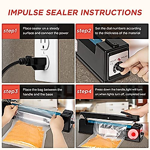 Impulse Heat Sealer 12 Inch Seal Bag Machine,5MM Sealing Width 110V Portable Handheld Shrink Wrap Heavy Duty Sealers for Mylar/Plastic/Poly/Cookie Bags-2 Fuse & Strip Replacement Kits