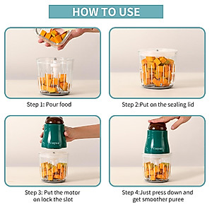 Vroyuir Baby Food Maker, 600ML Baby Food Blender with 10 Blades, Baby Food Processor for Baby Food, Fruit, Vegatable, Meat, with Two 200ml Glass Bowls, Storage Bag, Cleaning Brush, Scraper