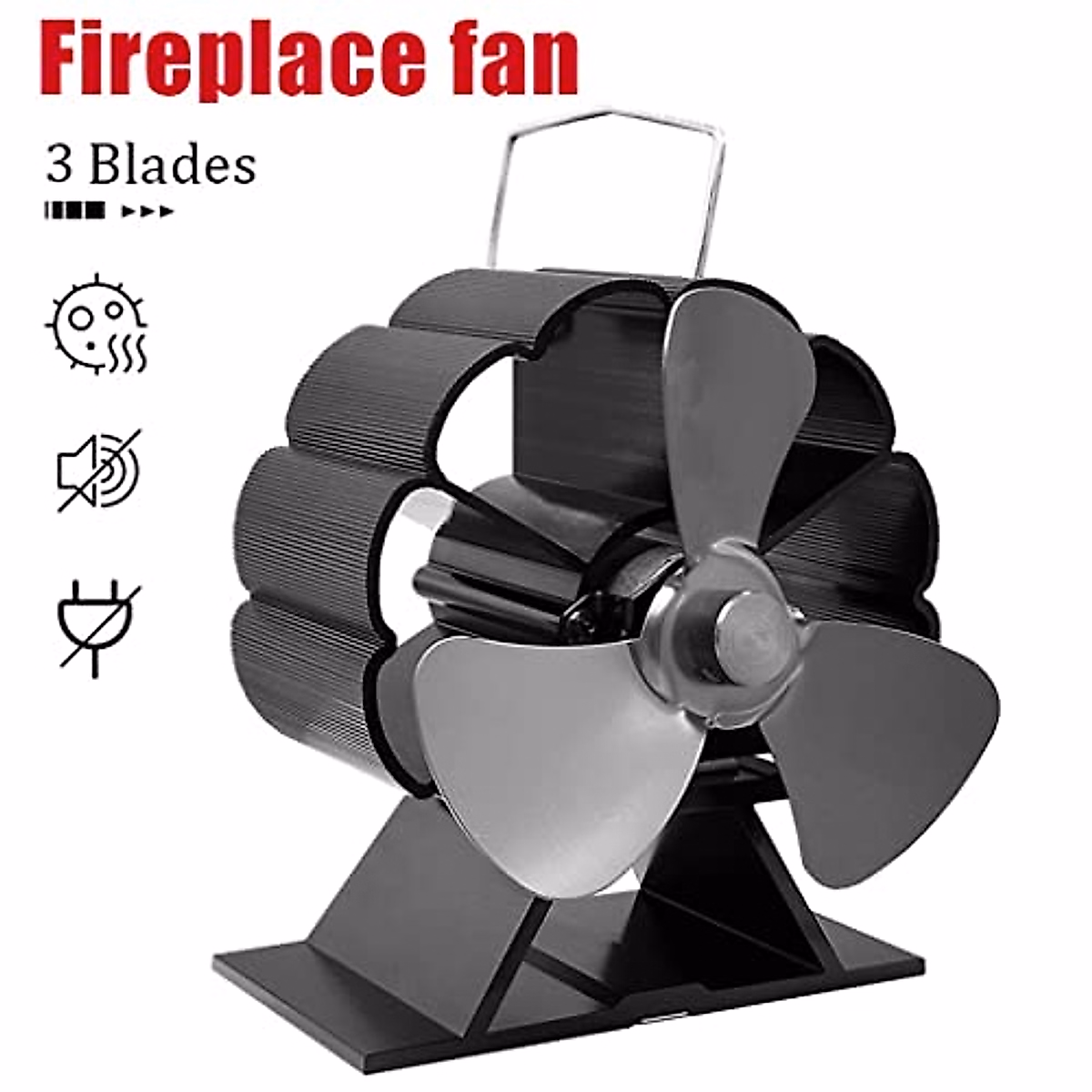 UXZDX CUJUX 3 Blade Fireplace Fan Effecient Mute Heat Blade Stove Fan Powered Log Wood Burner Quiet Fan (Color : Black, Size : 125x160x65mm)