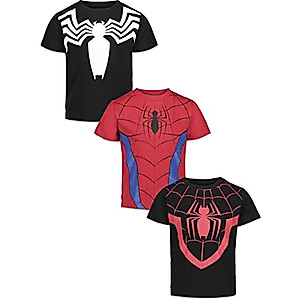 Marvel Spider-Man Spider-Verse Miles Morales Venom Little Boys 3 Pack T-Shirts Black/Red 7-8