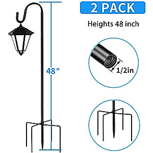 JOYSEUS Shepherd Hooks 2 Pack - 48 Inches High 1/2 Inch Thick Adjustable Rust Resistant Shepards Hooks for Outdoor Solar Lights, Lanterns, Flower Basket, Bird Feeder.